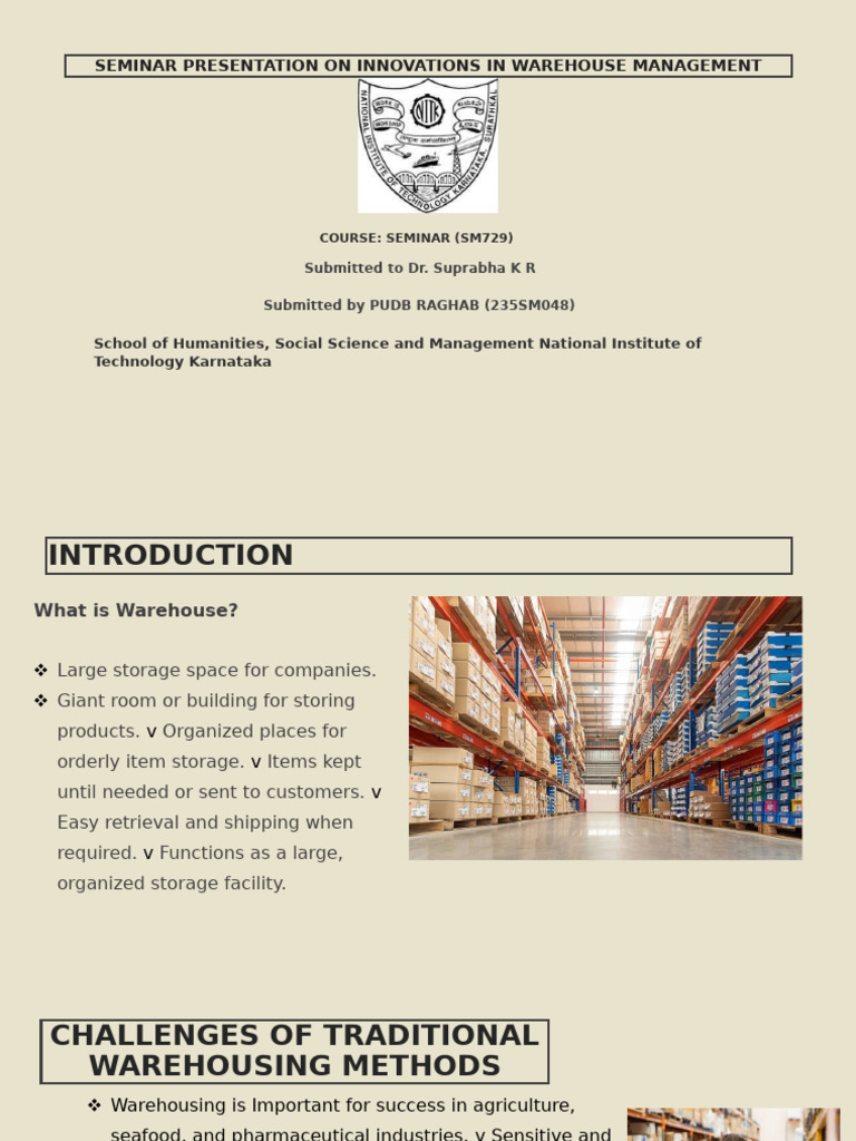 Seminar Presentation On Innovations in Warehouse Managemen1 | PDF ...