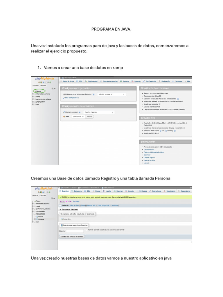Crear Base de Datos en Java con XAMPP | PDF | Java (lenguaje de programación) | Bases de datos