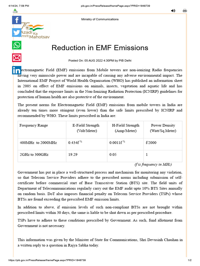 EMF Emissions Reduction in India | PDF | Electromagnetic Field | Radiation