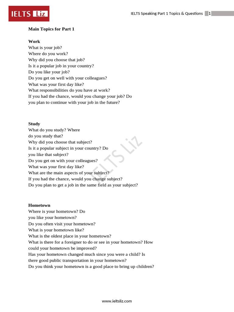 IELTS Speaking Part 1 Topics Questions | PDF | News | Hobbies