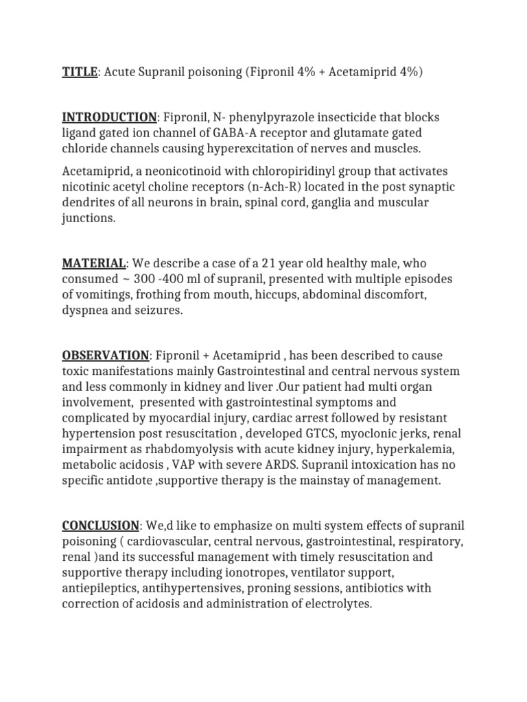 Supranil Poisoning 4 | PDF