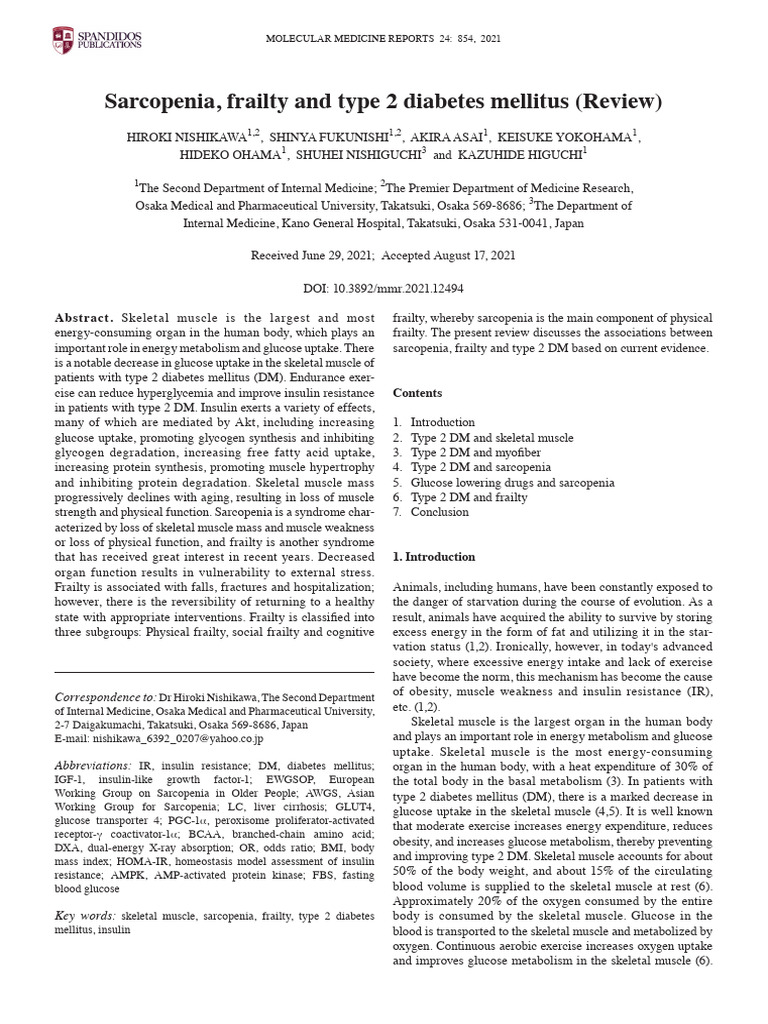 Sarcopenia, Frailty and Type 2 Diabetes Mellitus (Review) | PDF ...
