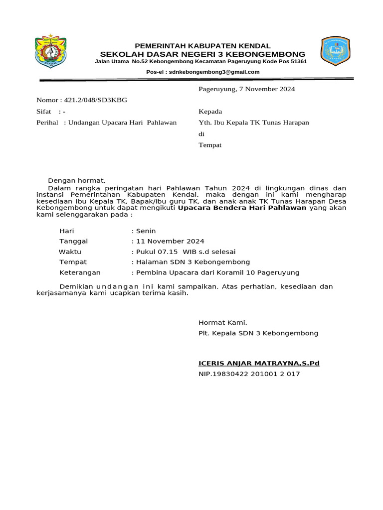 Undangan Upacara Hari Pahlawan 2024 | PDF