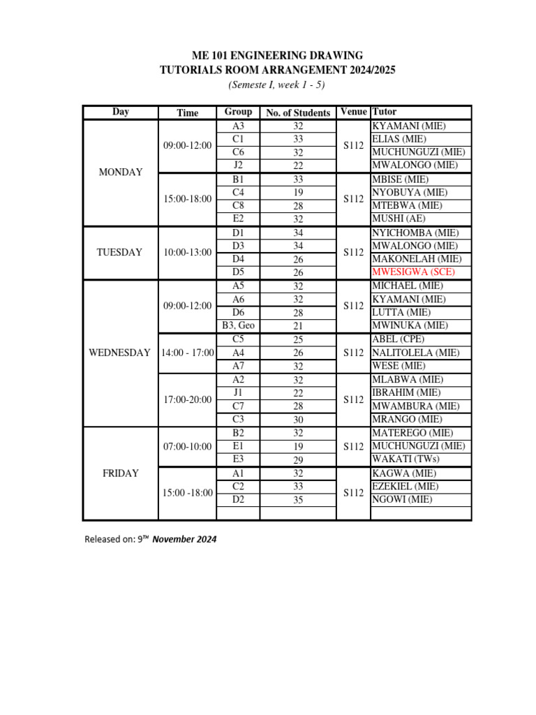 ME101 Tutorial TImeTable 2024-2025 | PDF | Chess | Chess Theory