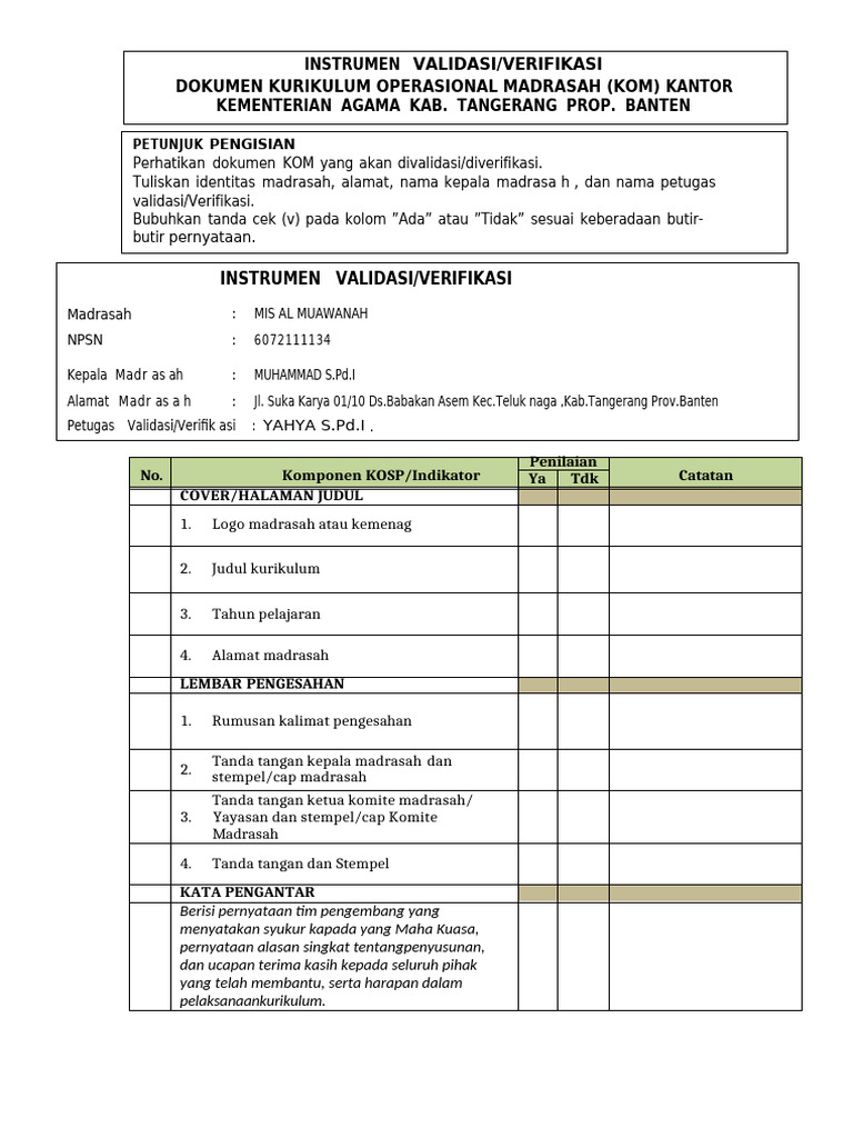 Instrumen Validasi KOM | PDF