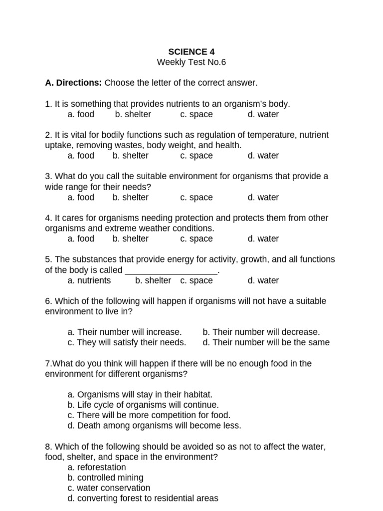 SCIENCE 4 Summative Test No.6 | PDF | Water | Natural Environment