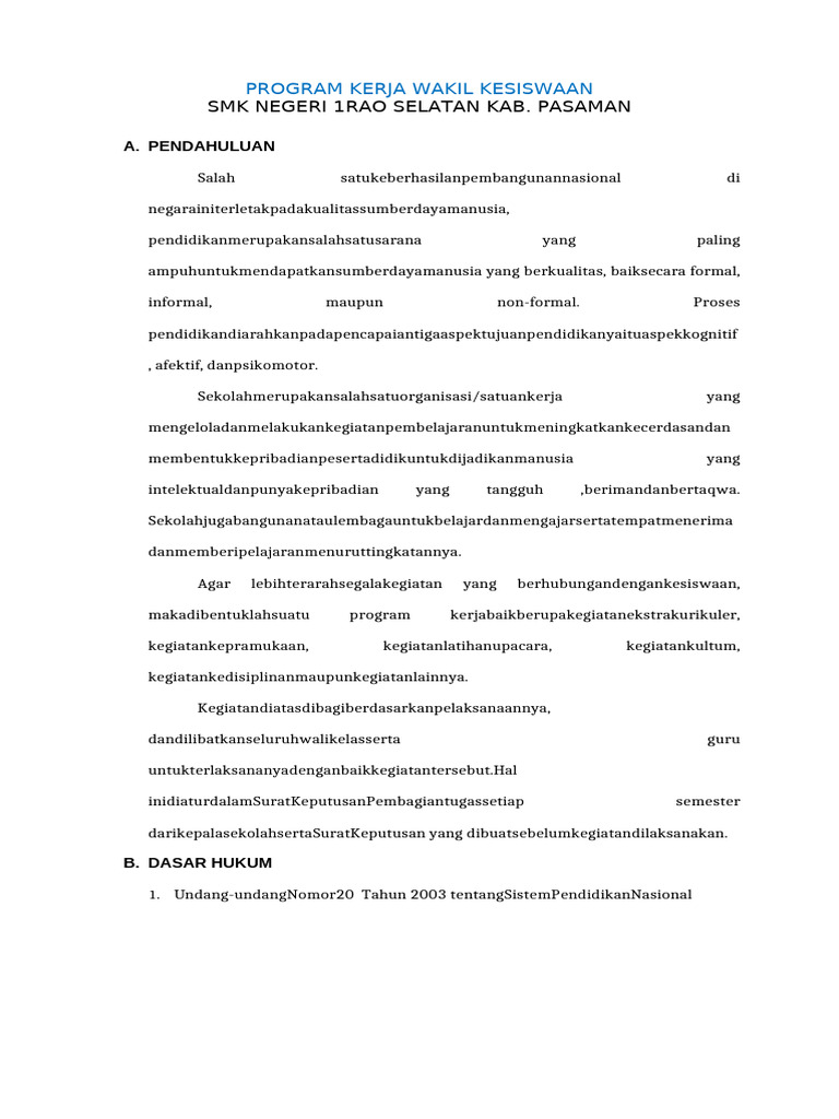 Program Kerja Wakasis | PDF | Karier & Perkembangan
