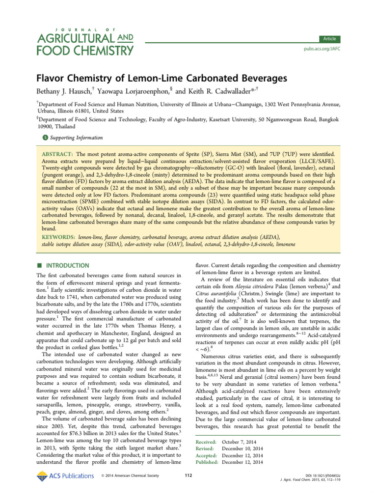 Flavor Chemistry of Lemon-Lime Carbonated Beverages | PDF