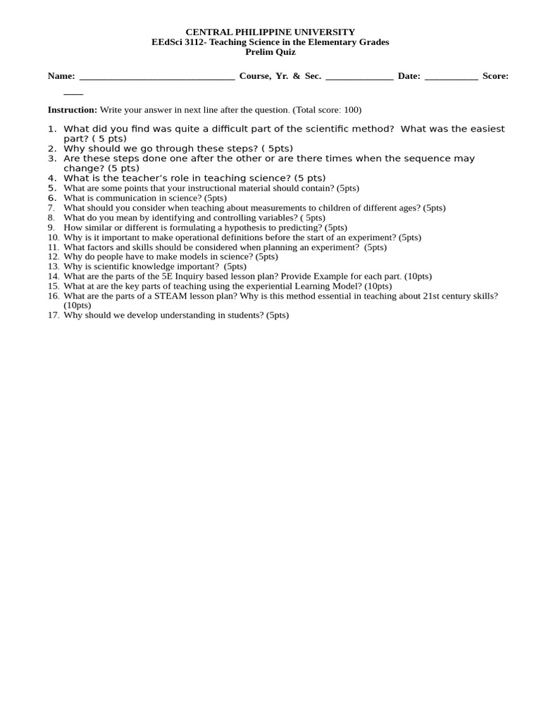 Unit 1 Chapter 172 Quiz Essay | PDF