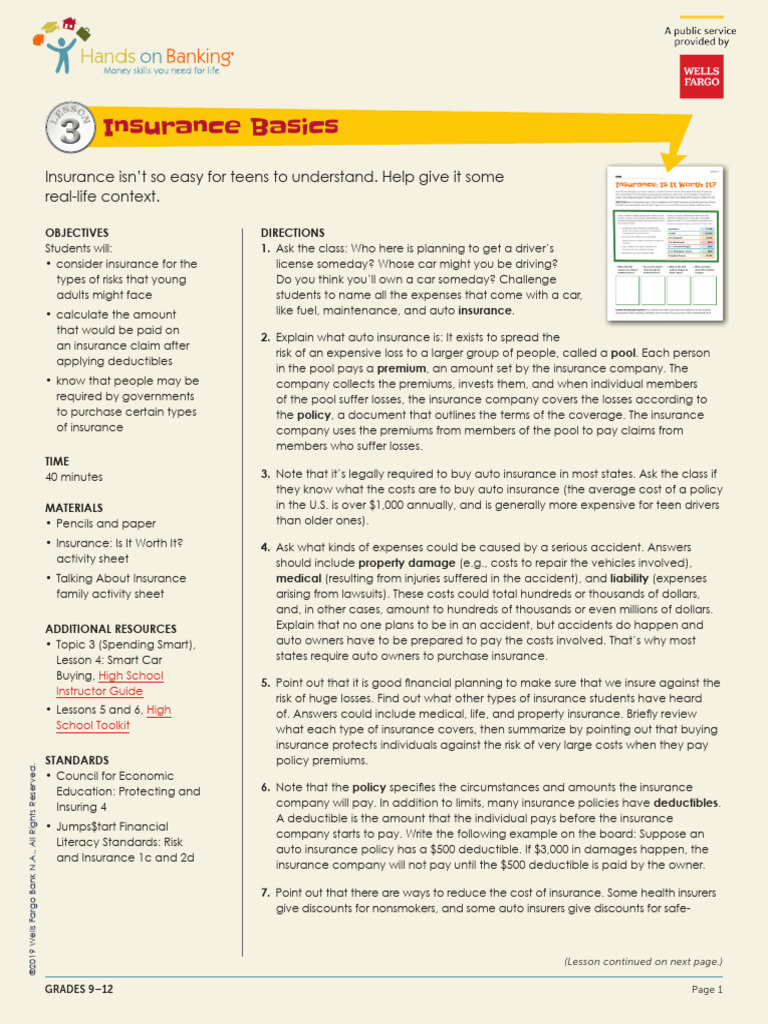 HighSchool LessonPlan InsuranceBasics | PDF | Insurance | Vehicle Insurance