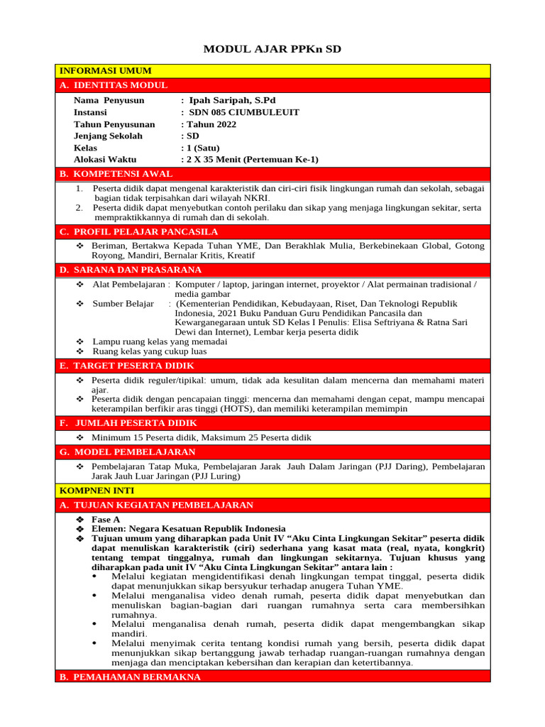 Modul Ajar PPKN BAB 4 KELAS 1 | PDF | Karier & Perkembangan