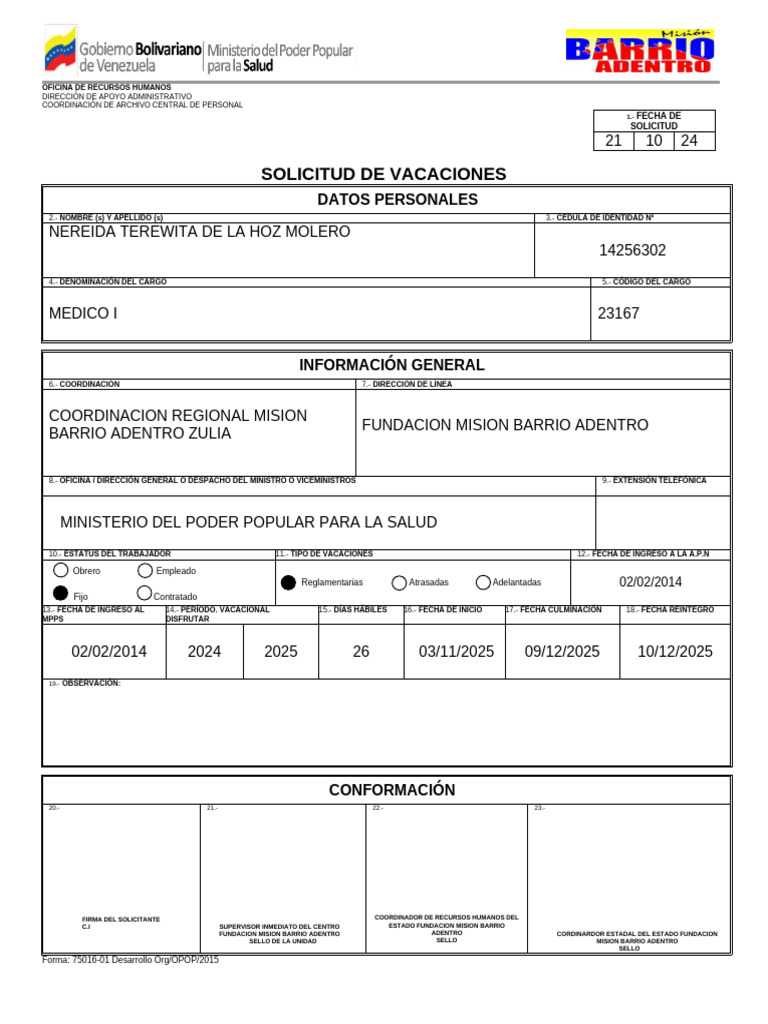 Vacaciones Modificado | PDF | Documento de identidad