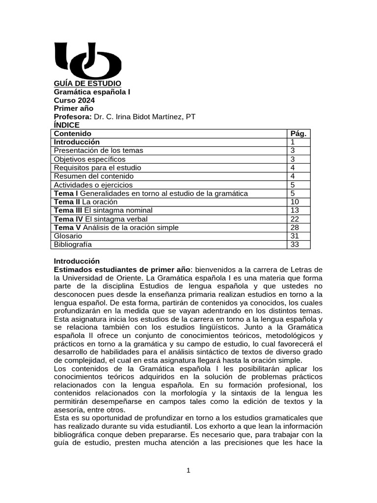GUÍA DE ESTUDIO GRamática espanola I 2024 | PDF | Verbo | Oración ... GUÍA DE ESTUDIO GRamática espanola I 2024 | PDF | Verbo | Oración ...