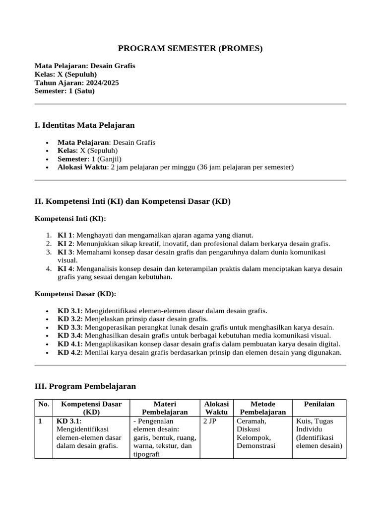 Program Semester Desain Grafis | PDF