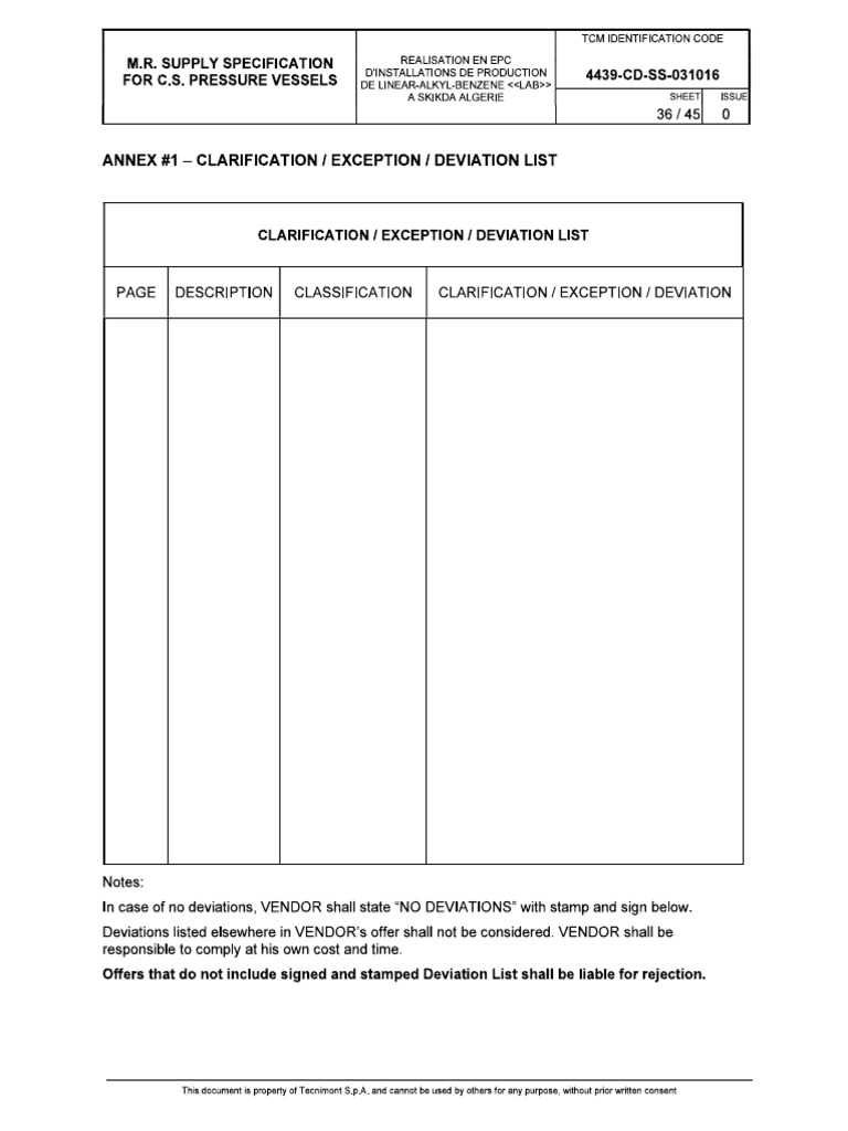 Annexure-2 List of Clarificaitons-Deviations | PDF