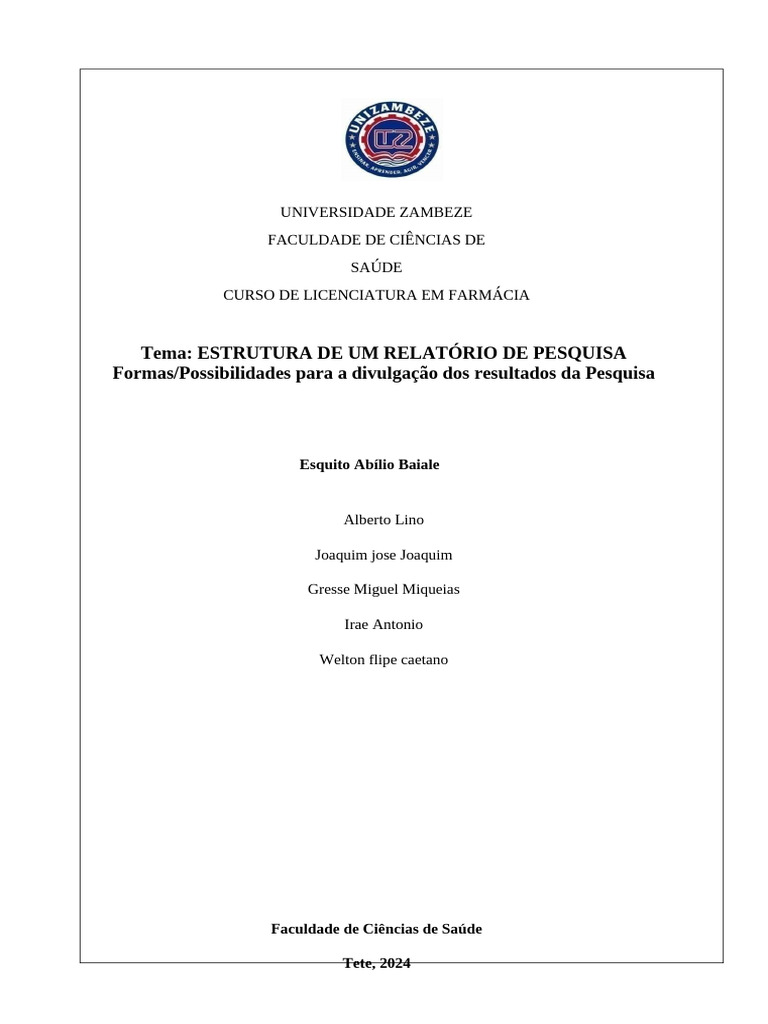 Capa de Trabalho de Metodos de Projecto de Pesquisa 2024 | PDF ...