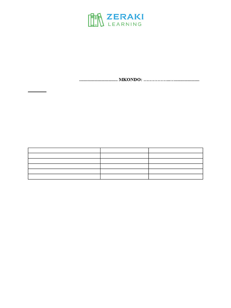 Kiswahili Form 1 Question Paper Zeraki Achievers 8.0 - November 2022 | PDF
