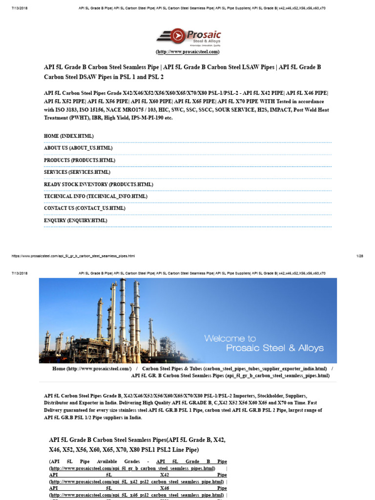 API 5L Grade B Carbon Steel Pipes | PDF | Pipe (Fluid Conveyance) | Steel