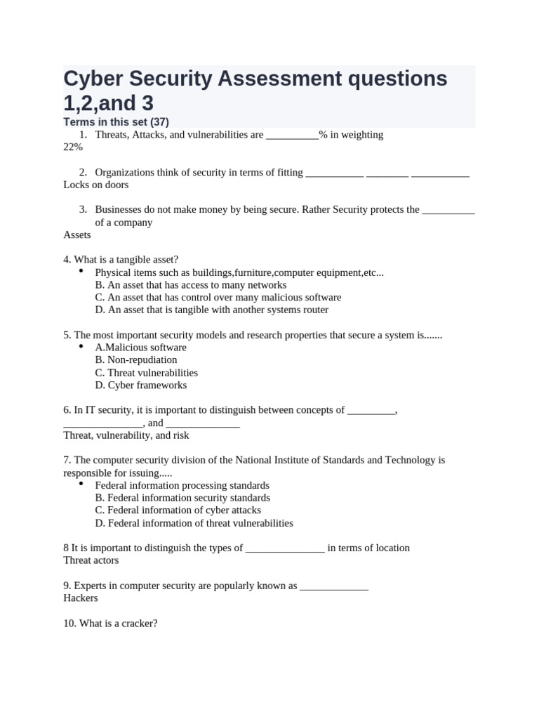 Cyber Security Assessment Questions 1 | PDF | Security | Computer Security