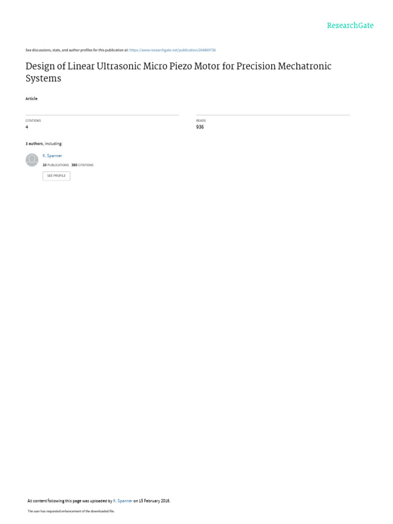 Design of Linear Ultrasonic Micro Piezo Motor For | PDF | Electric ...