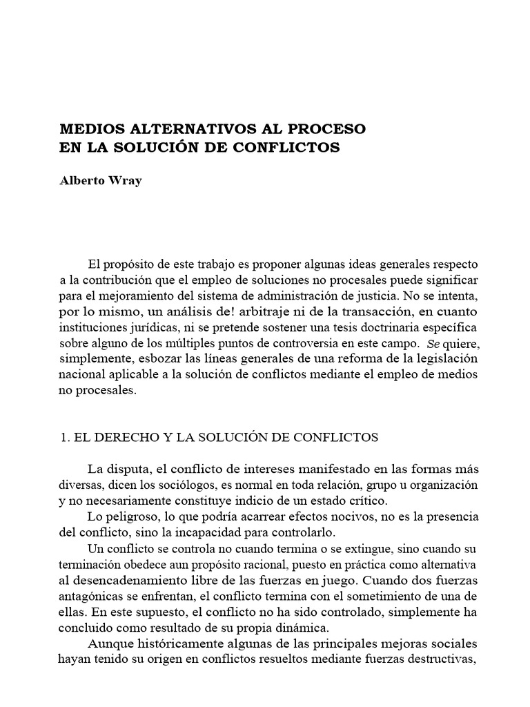 MEDIOS ALTERNATIVOS AL PROCESO - Alberto Wray | PDF | Mediación | Arbitraje