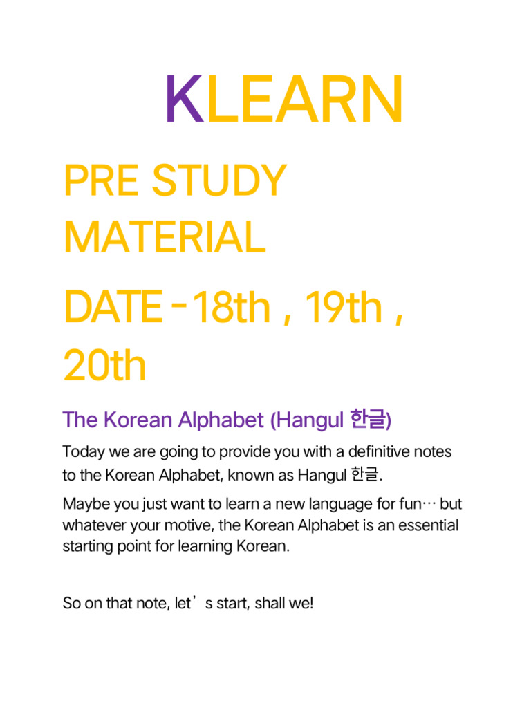 Korean Pre Study Material | PDF | Linguistics | Phonetics