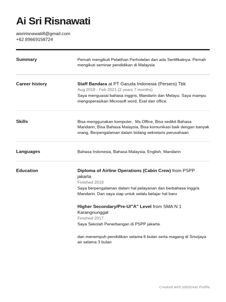 Arisnawati Jobstreet Resume | PDF