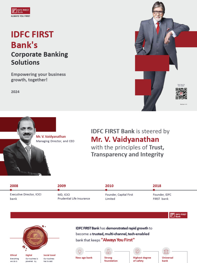 IDFC FIRST Bank Corporate Banking Solutions - 2024 - PPT | PDF | Banks | Expense