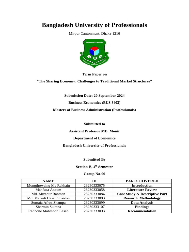 Eco TP GRP 6-2.docx Final-1 | PDF | Sharing Economy | Survey Methodology