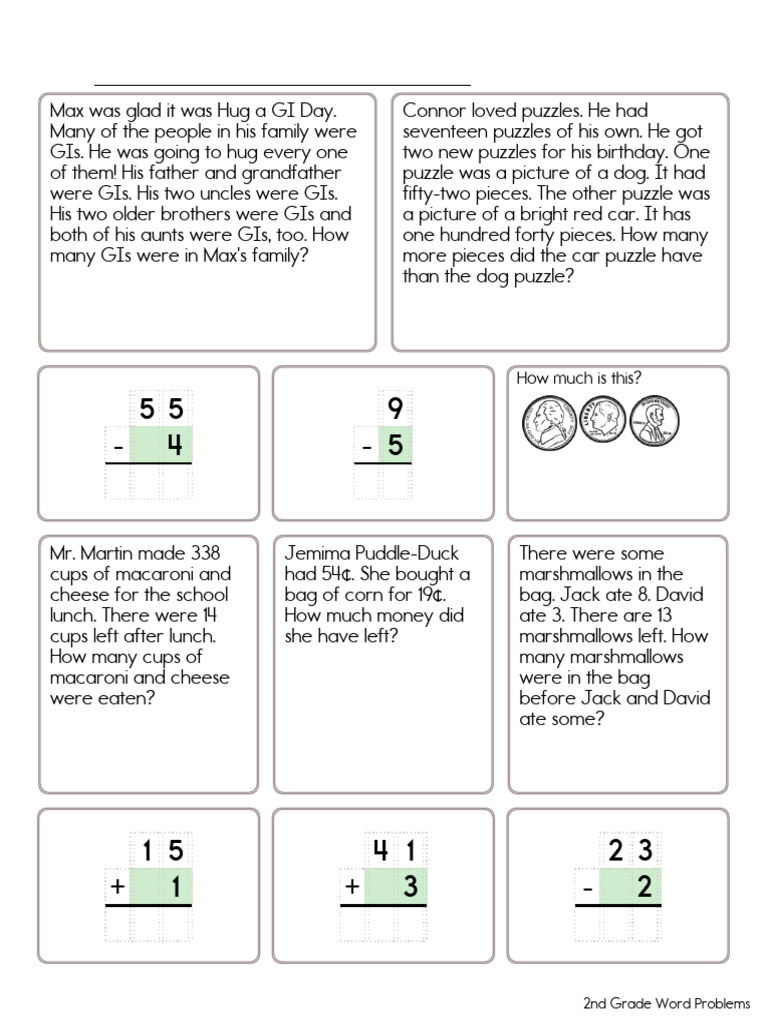 2nd Grade Word Problem Worksheets Book1 | PDF
