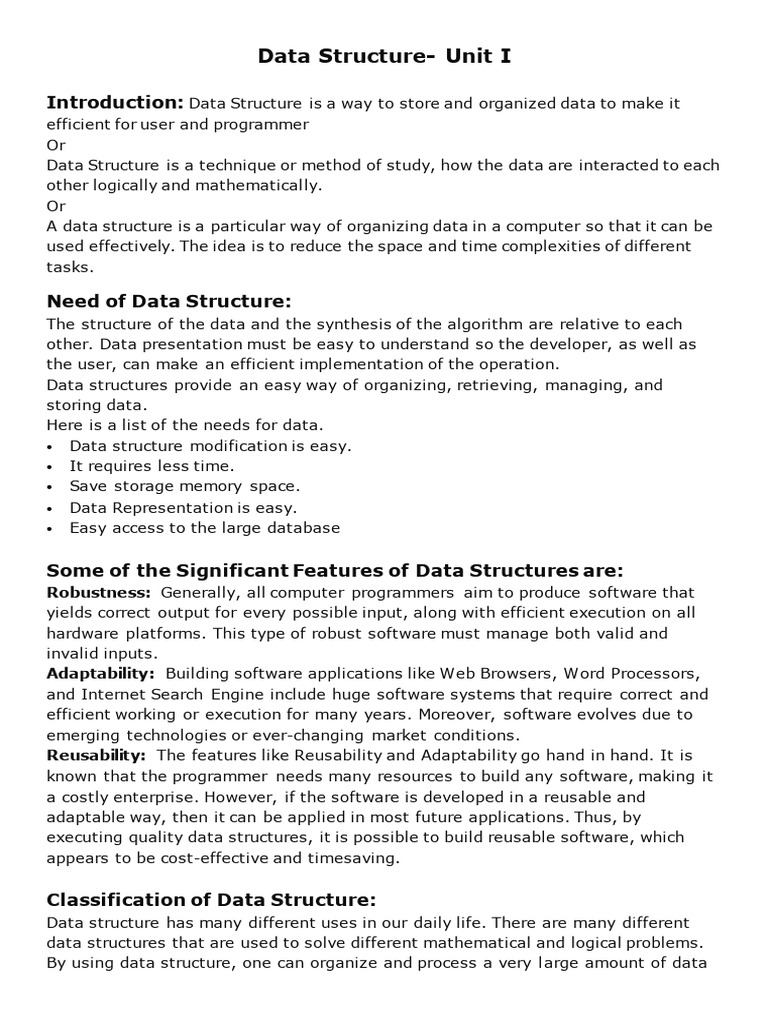 Ds Unit 1 Notes 24 25 Pdf Queue Abstract Data Type Time Complexity 