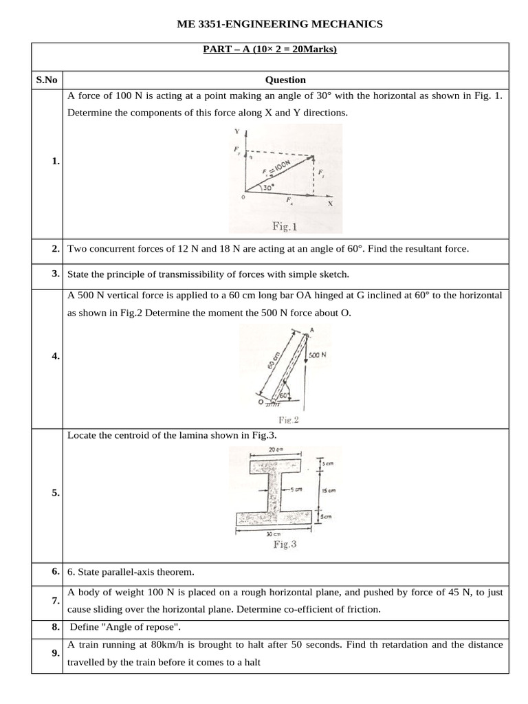 Engineering Mechanics Exam Questions | PDF | Force | Friction