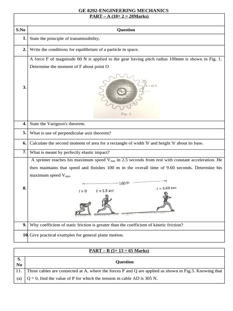 Ge 8292-Engineering Mechanics 1 | PDF | Force | Friction