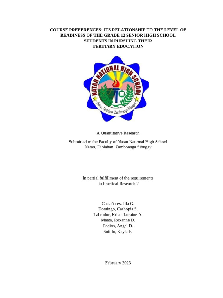 Course Preferences: Its Relationship To The Level of Readiness of The ...