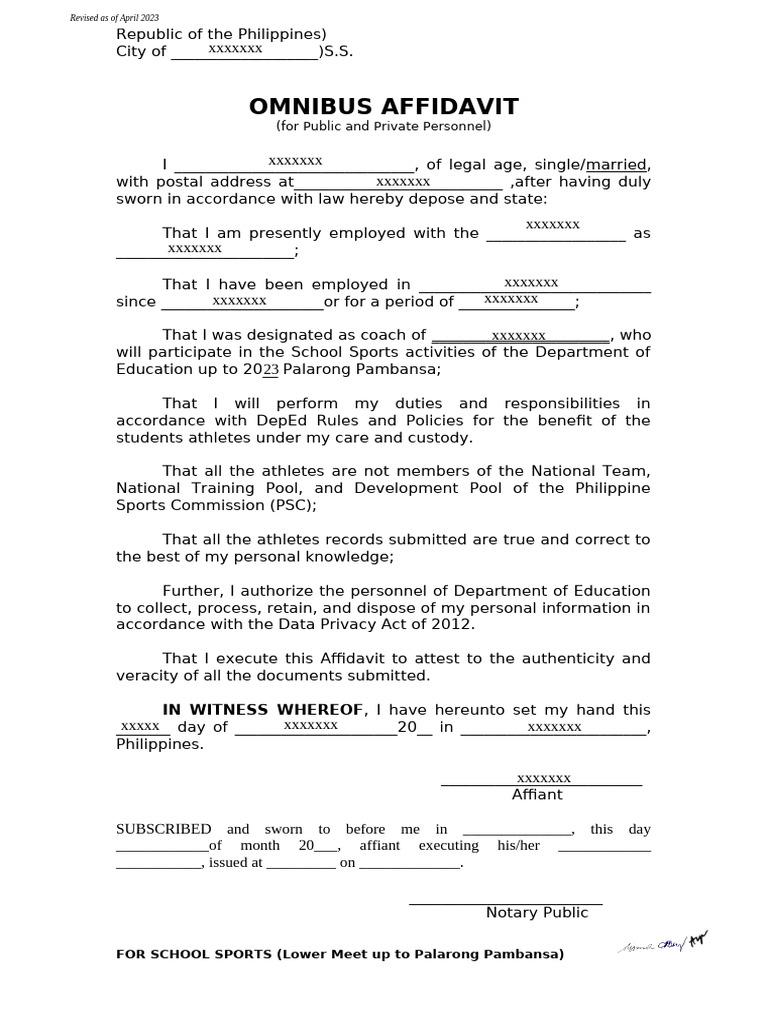 Omnibus-Affidavit v2023 | PDF | Affidavit | Justice