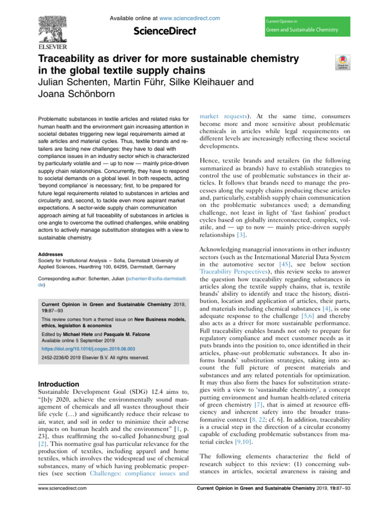 Traceability for Sustainable Textile Chemistry | PDF | Supply Chain ...