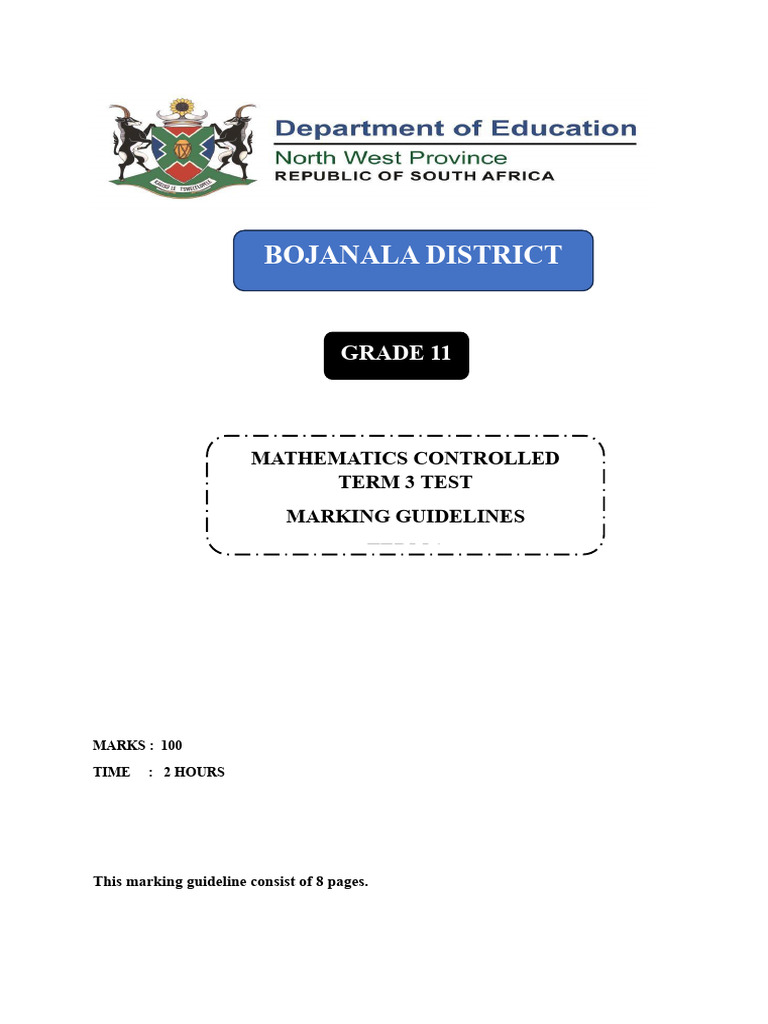 Grade 11 Term 3 Math Test Guidelines | PDF | Elementary Mathematics | Mathematics