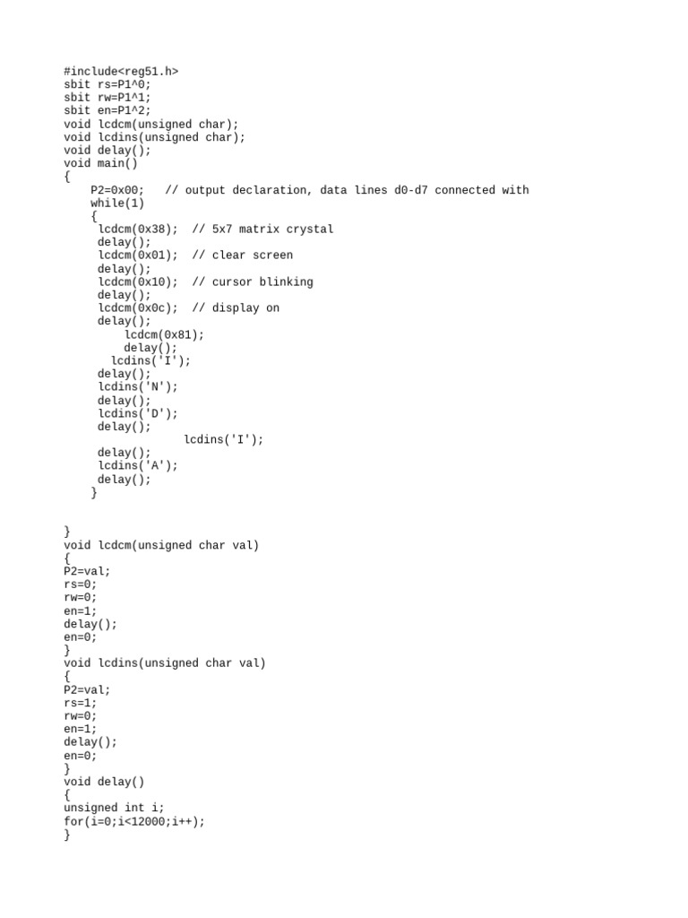 8051 LCD C Program | PDF