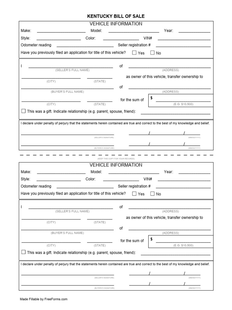 Kentucky Vehicle Bill of Sale | PDF | Law