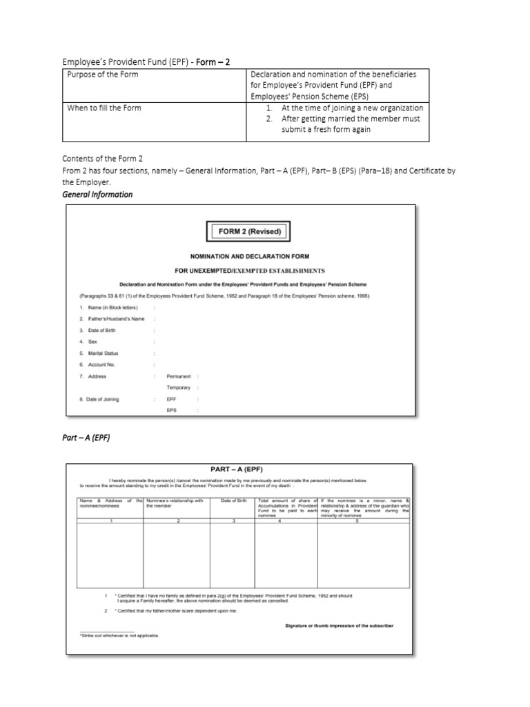 EPF Form 2: Nomination Guidelines | PDF | Government | Employment ...