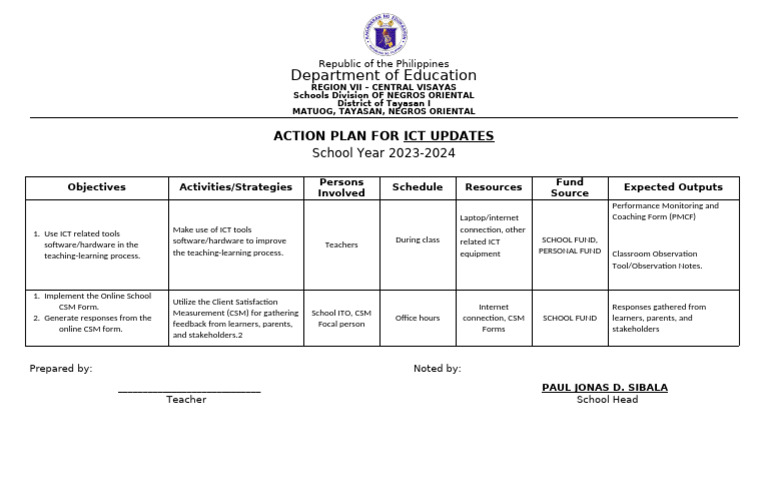 ICT_Action Plan Template | PDF | Educational Technology | Computing