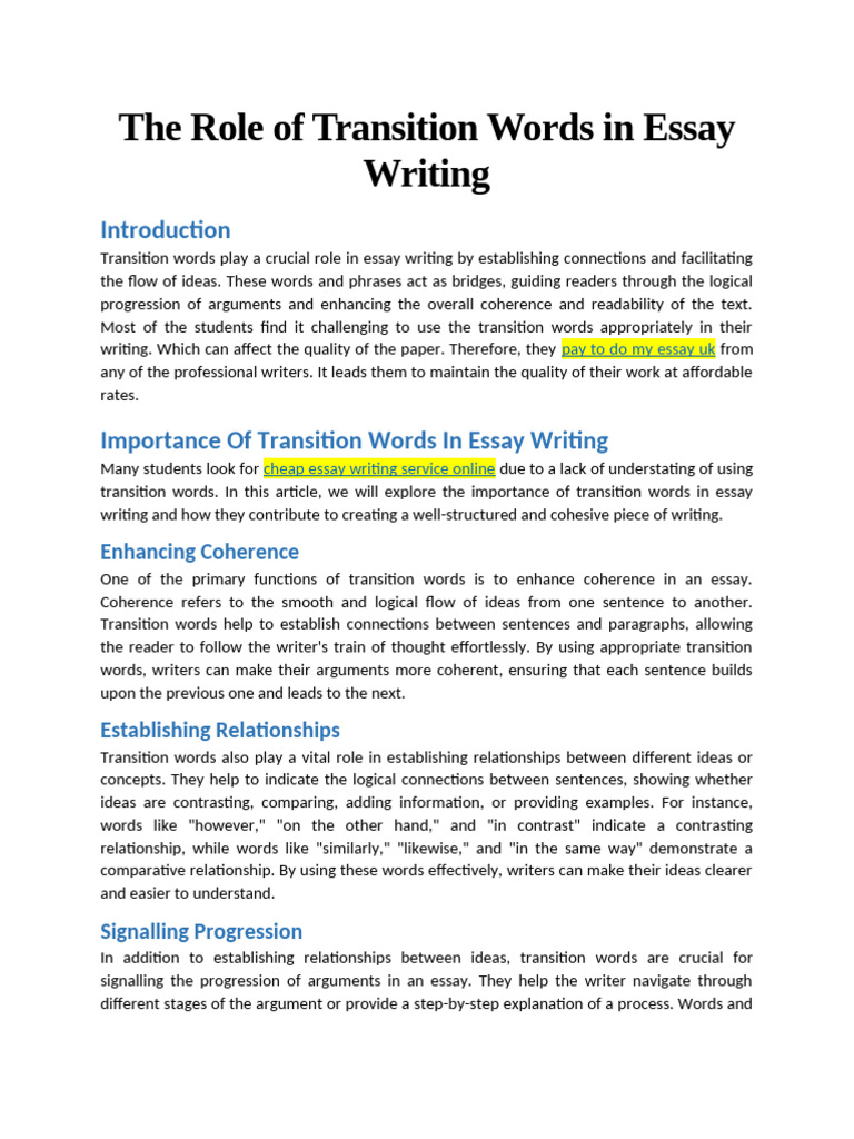 Article#7 The Role of Transition Words in Essay Writing-Nakita Khan ...