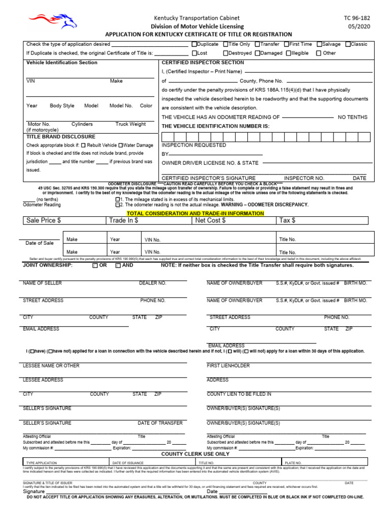 Form TC 96-182 | PDF | Vehicles
