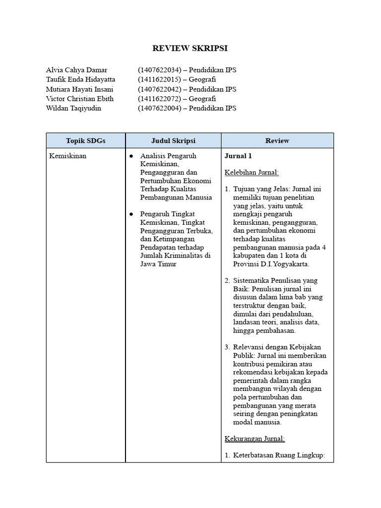 Review Skripsi: Analisis SDGs dan Pendidikan | PDF