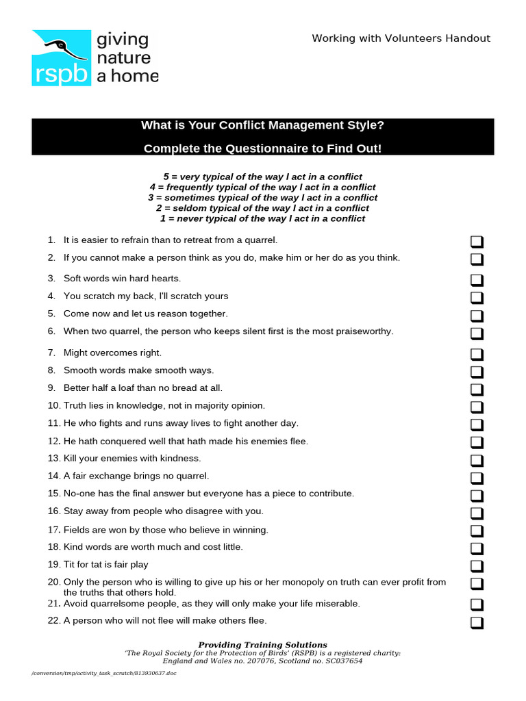 Conflict Management Style Questionnaire | PDF | Negotiation | Goal