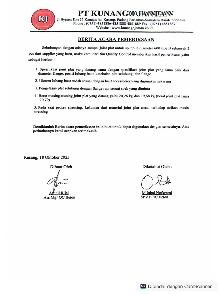 Berita Acara Joint Plate PT - Dragon | PDF