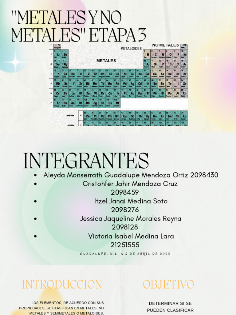 Metales y No Metales Etapa 3 | PDF | Elementos químicos | Rieles