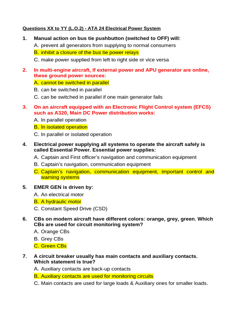 ATA 24 - Review Questions | PDF | Rectifier | Electric Generator