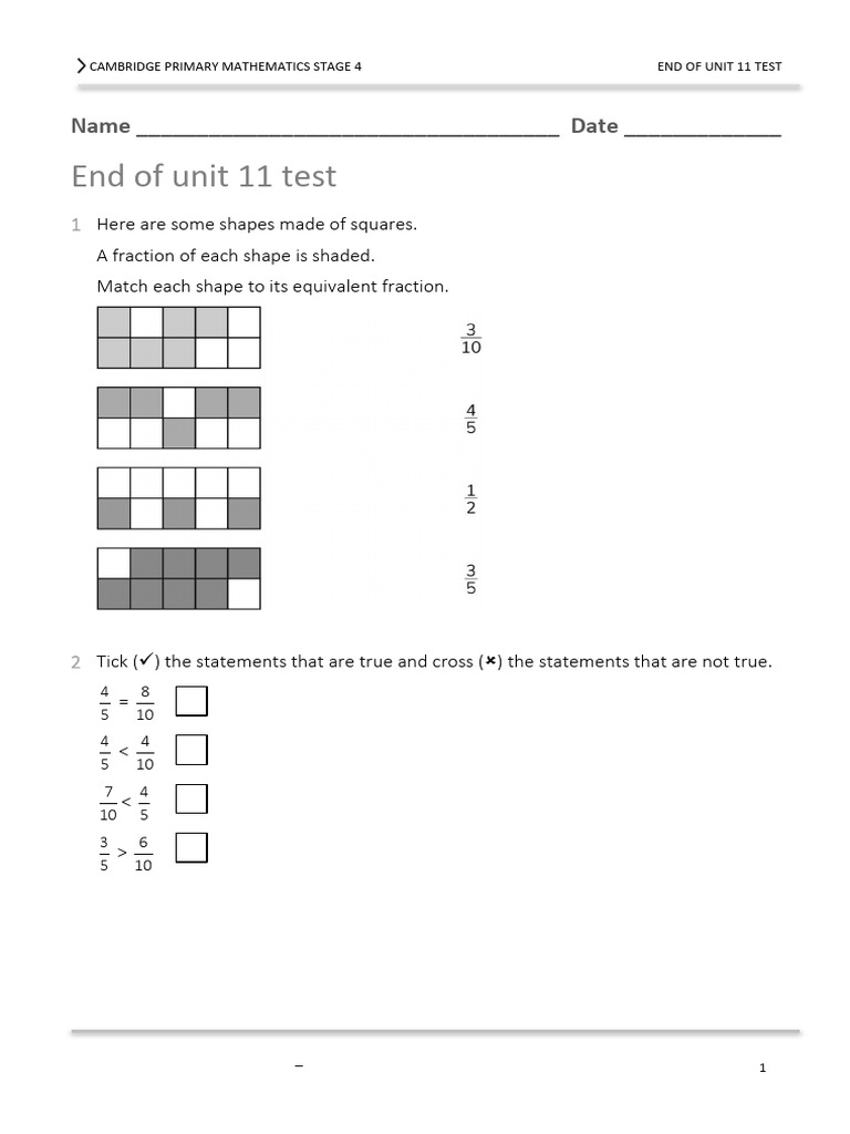 Prim Maths 4 2ed TR Unit 11 Test | PDF | Mathematics | Elementary ...