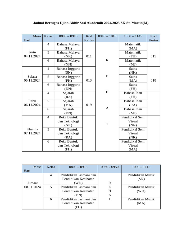 Jadual Bertugas Ujian Akhir Sesi Akademik 2024 | PDF